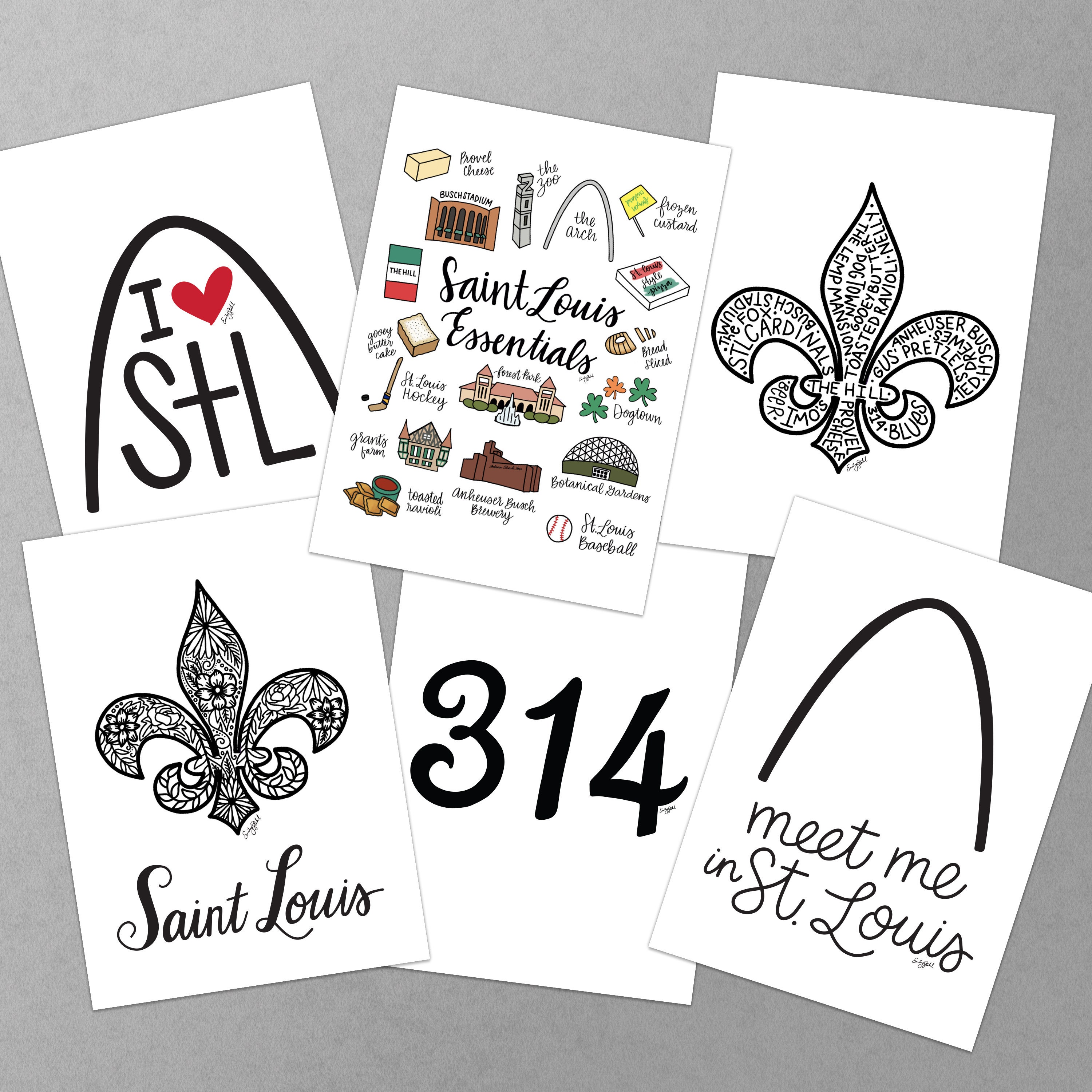 Saint Louis Card Pack 6 Pack Hand Lettered Cards Hand | Etsy