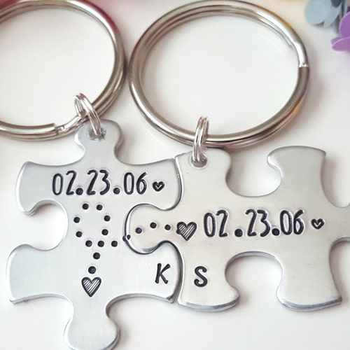 Engraved Personalized Couples Puzzle Piece Keychains - Etsy