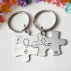Puzzle Piece Keychains, Couple Keychains, Connected by Heart ...