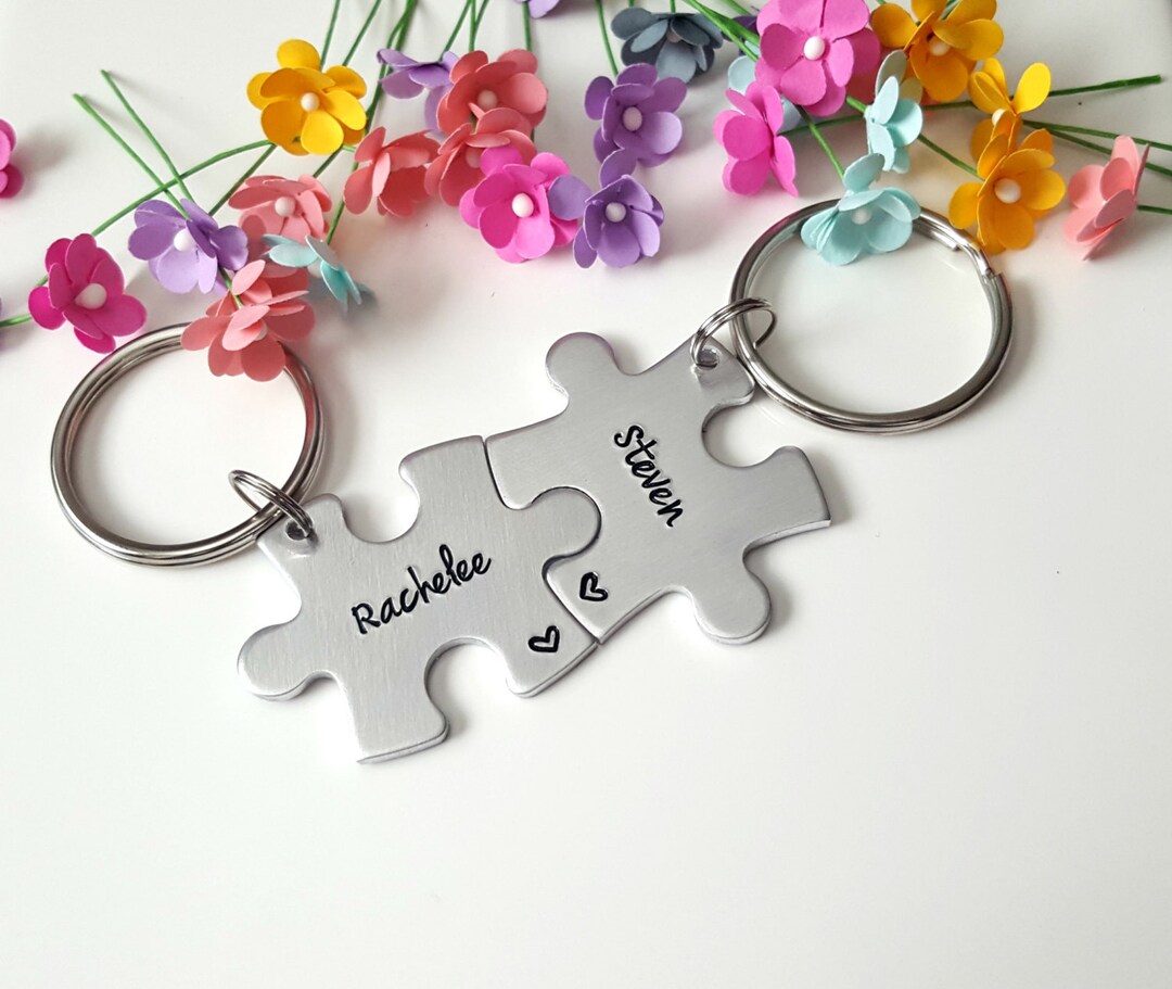 Custom Puzzle Piece Keychains: Personalized Aluminum Couple Keychain ...