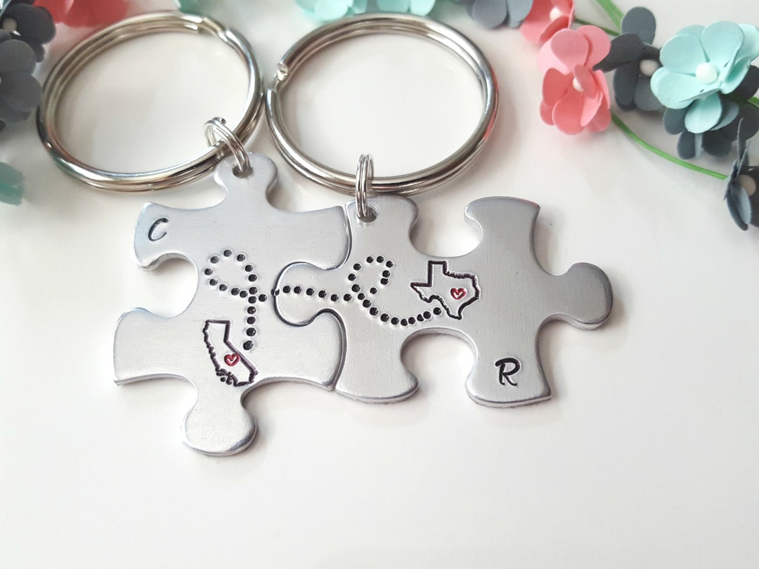 Personalized State Puzzle Piece Keychains: Long Distance Gift - Etsy