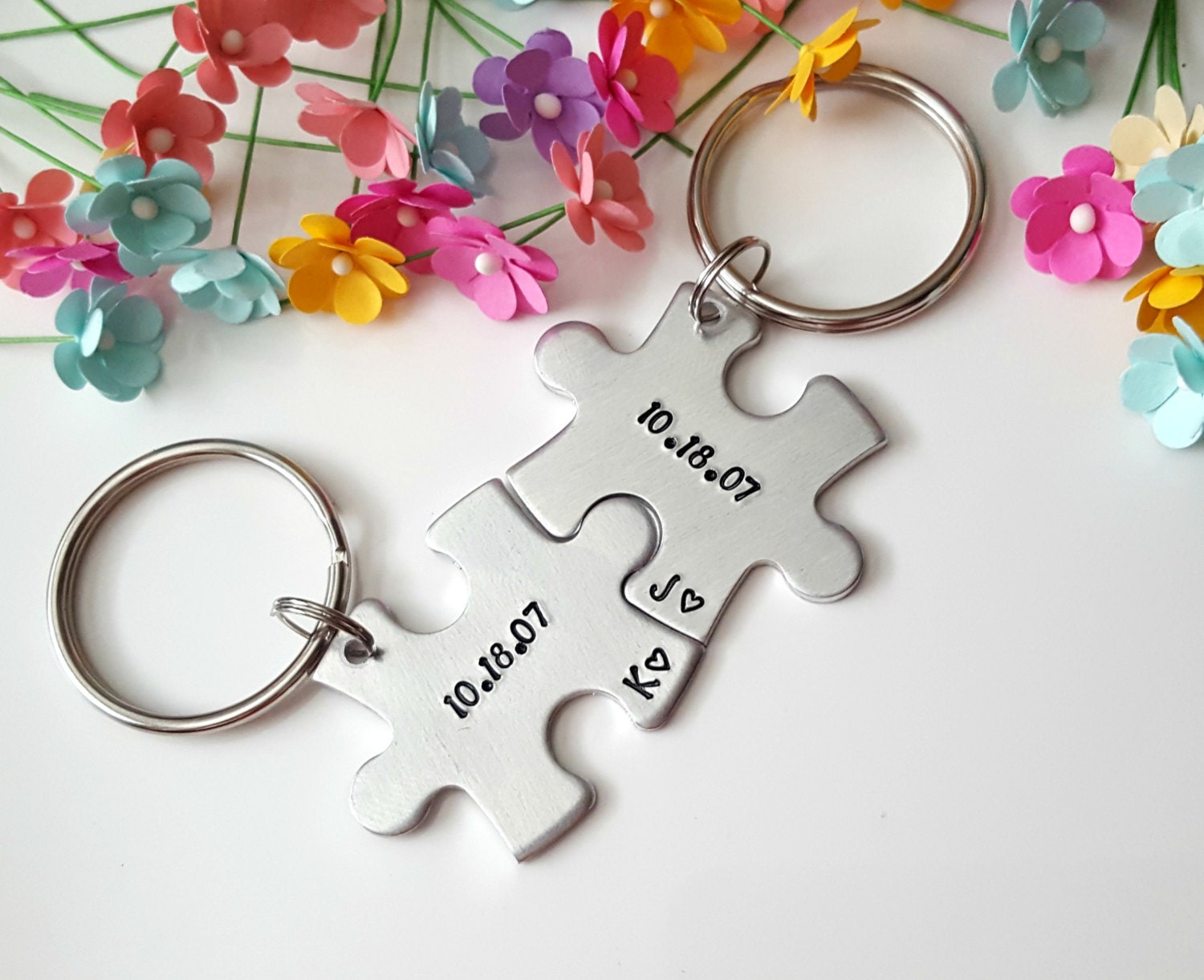 Personalized Couple Keychain Set: Aluminum Puzzle Piece Keychains - Etsy