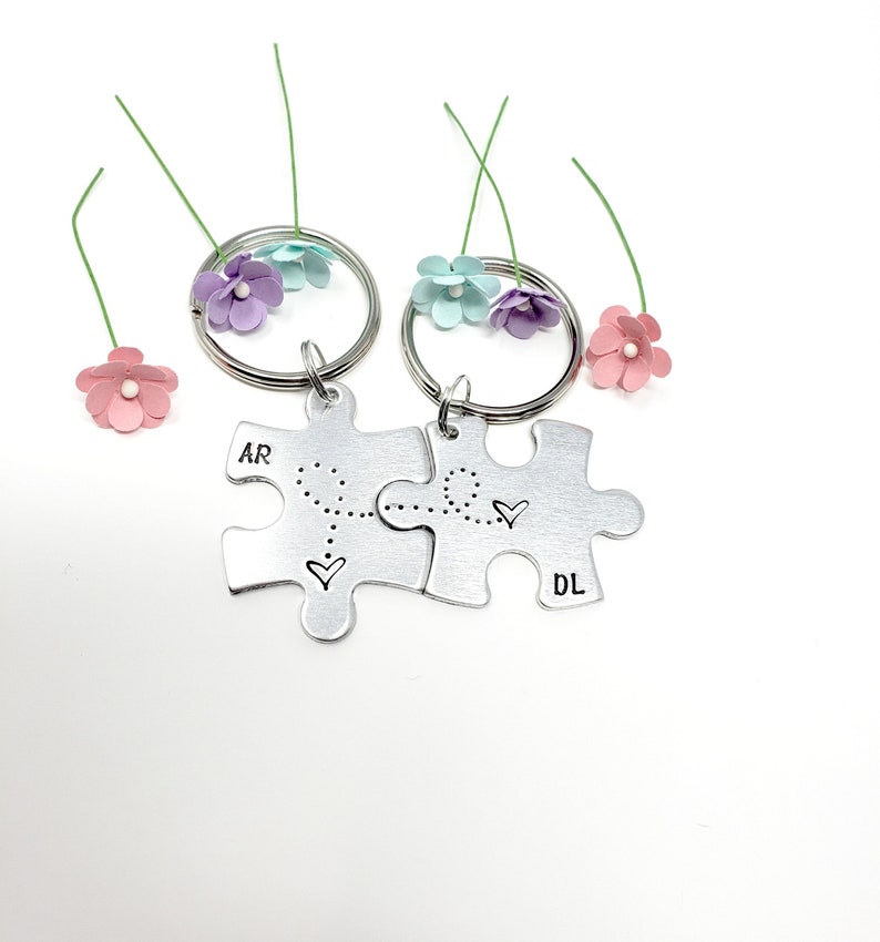 Puzzle Piece Couple Keychains Custom Stamped for Him and Her | Etsy