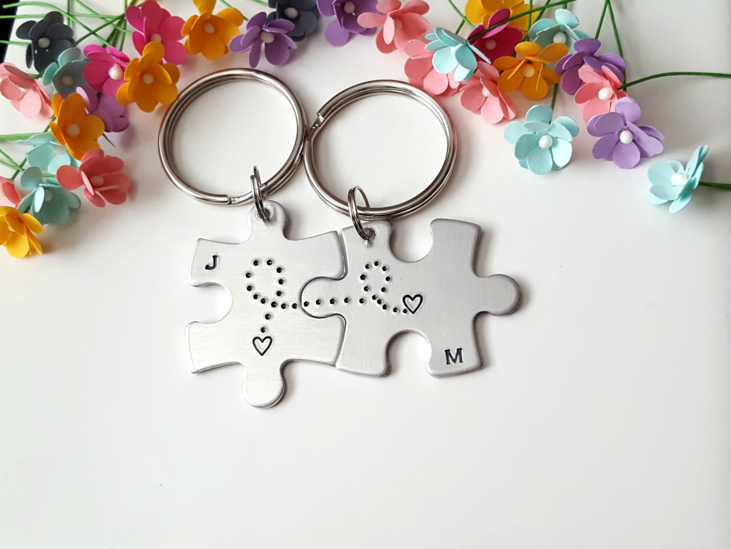 Puzzle Piece Couple Keychains Custom Stamped for Him and Her | Etsy