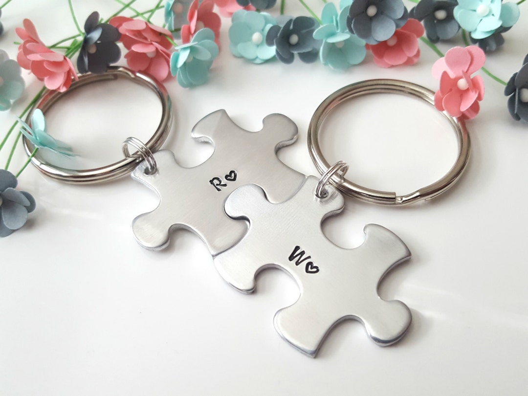 Personalized Couple Keychains: Initial Heart Puzzle Piece Gift - Etsy