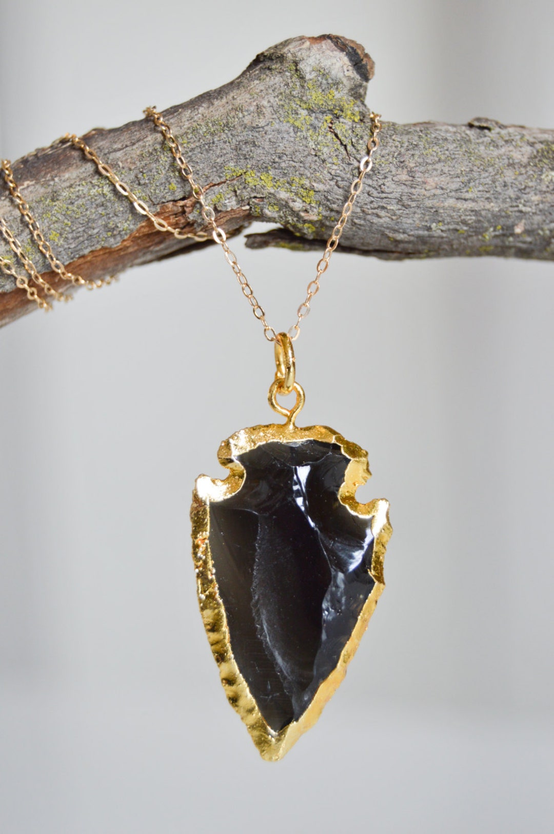 Black Obsidian-hand Carved Arrowhead-gold Dipped-deflects ILL Intent ...