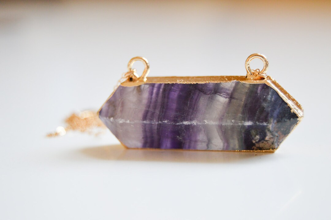 Amethyst-gold Dipped Crystal-geometric Faceted Hexagonal Pendant-violet ...