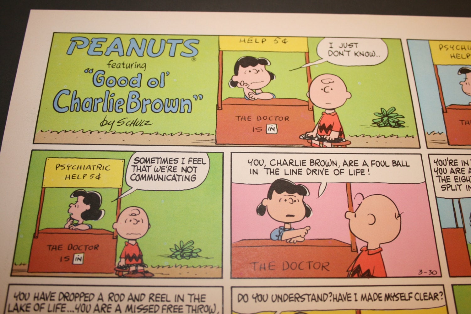 Charlie Brown and Lucy The Doctor is In Peanuts Comic Strip | Etsy