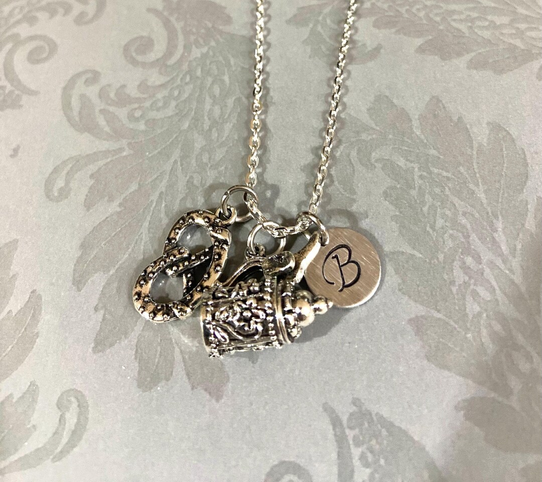 Stein and Pretzel Necklace, German Beer Stein Charm Necklace Beer ...