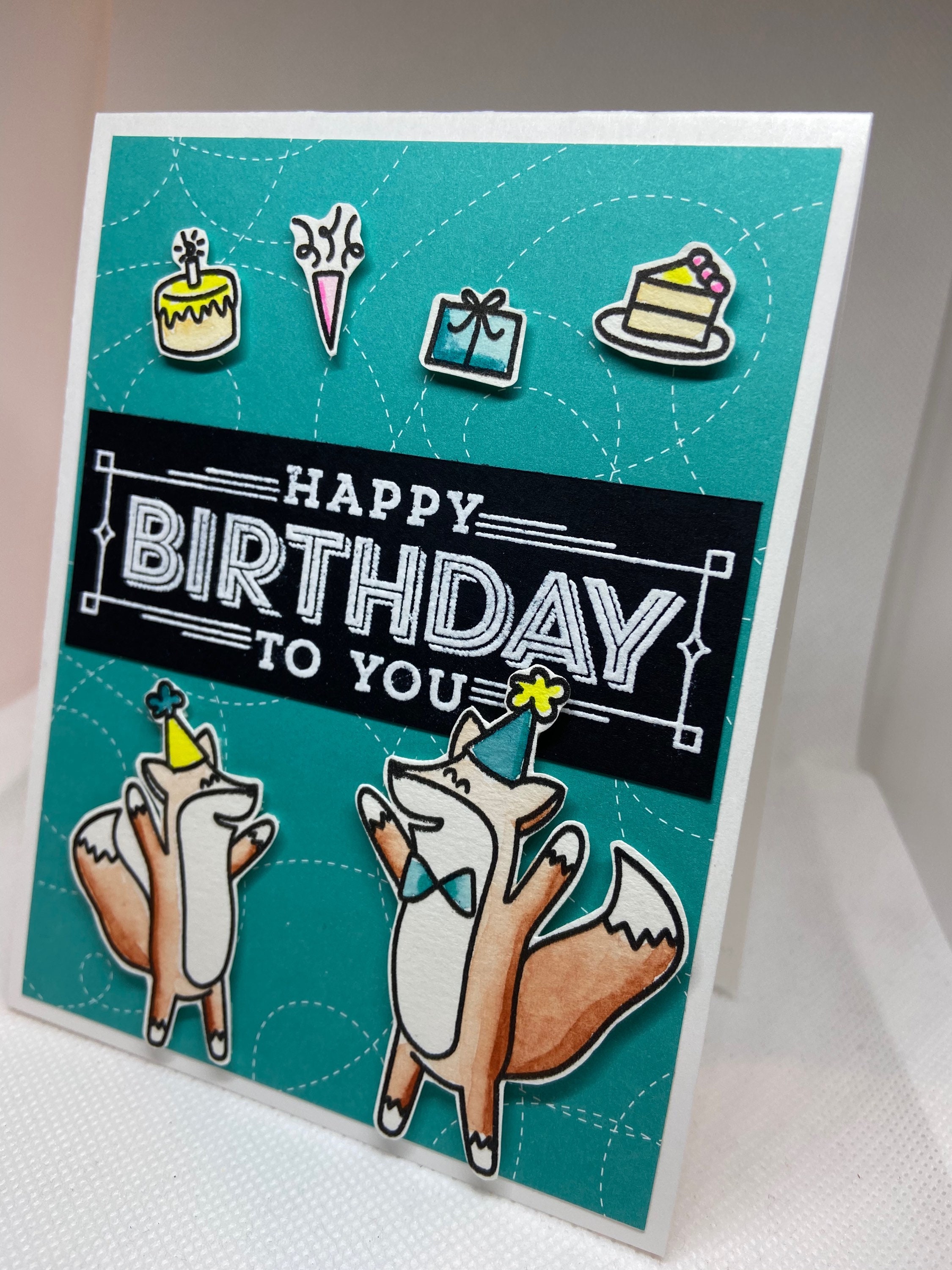 Foxy Friends Birthday Card, Birthday Party Card, Watercolored Card ...