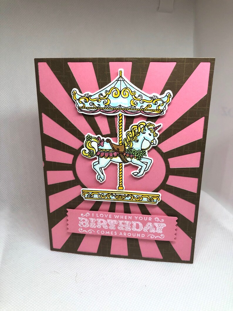BIRTHDAY CARD Merry Go Round Birthday Cards Amusement Park - Etsy