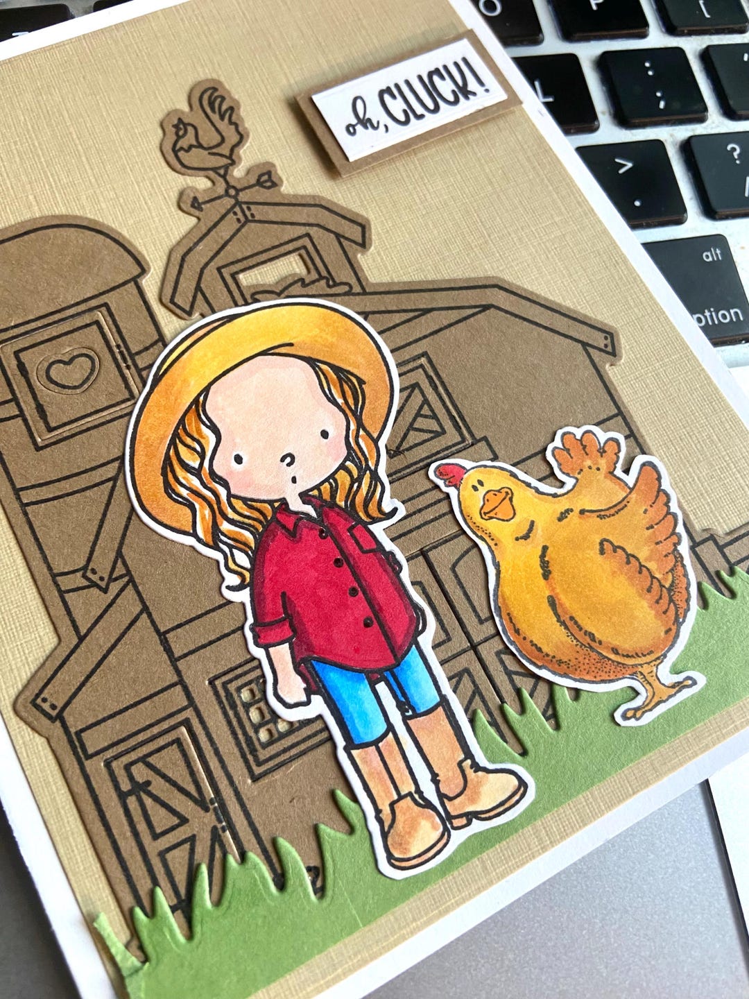 Oh Cluck, Farmer Card, Missed Birthday Handmade Card, Farmhouse, Barn ...