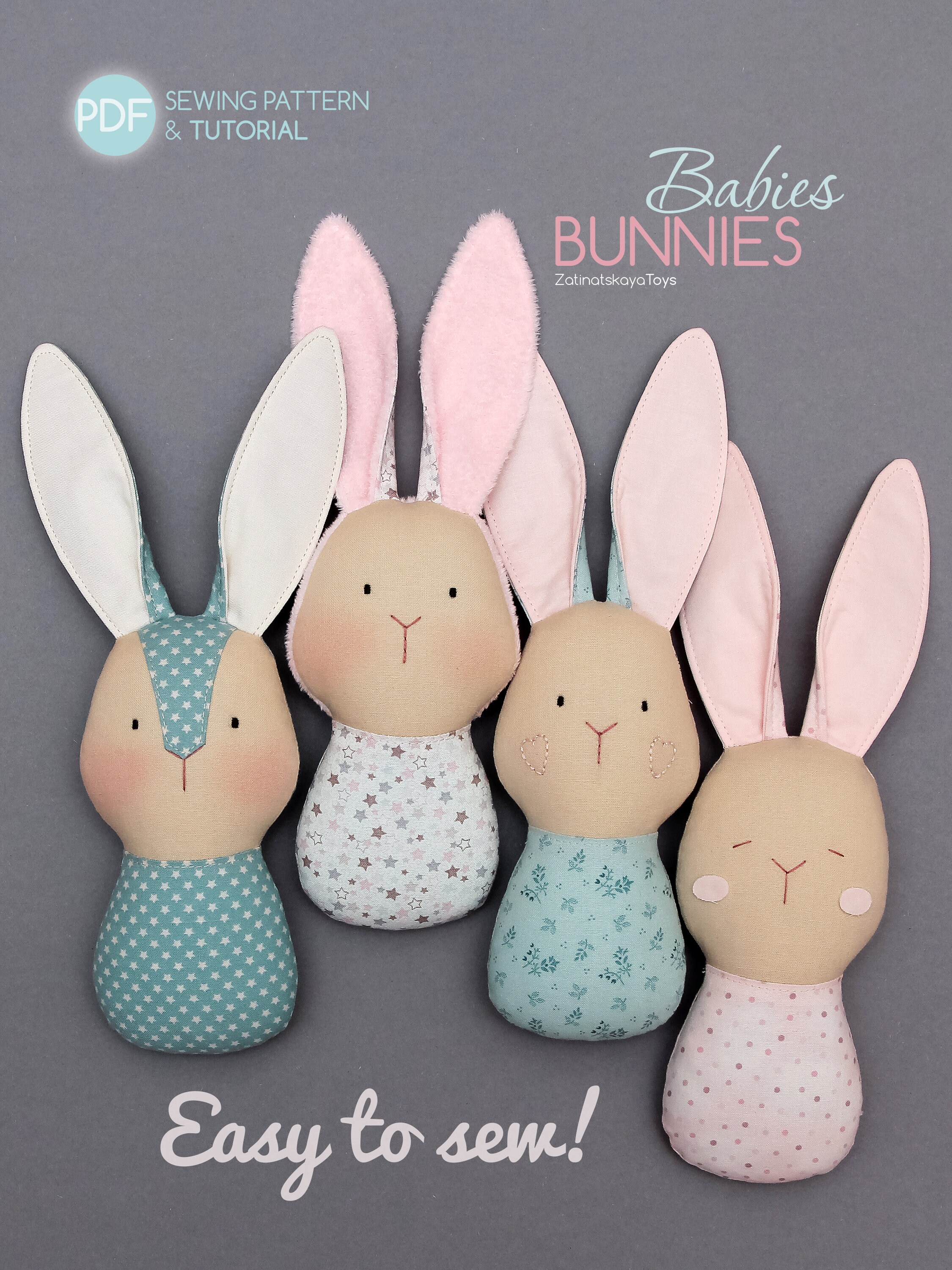 Bunny Sewing Pattern PDF Easter Bunnies Rag Dolls for Baby | Etsy