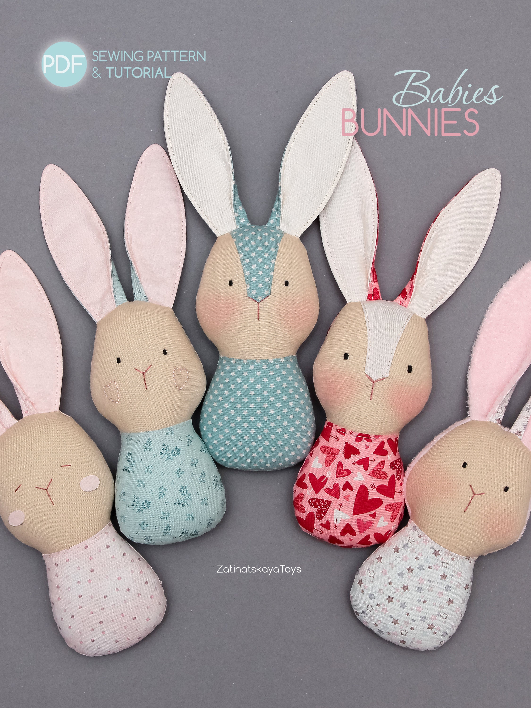 Bunny Sewing Pattern PDF Easter Bunnies Rag Dolls for Baby | Etsy