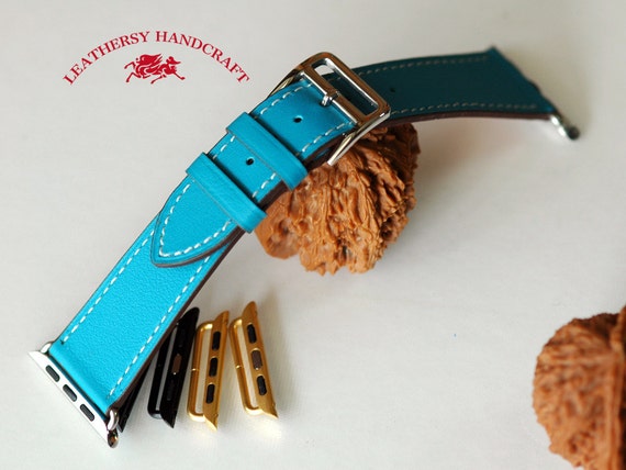 Single Tour Apple Watch Strap Lake Blue Leather Watch Strap - Etsy