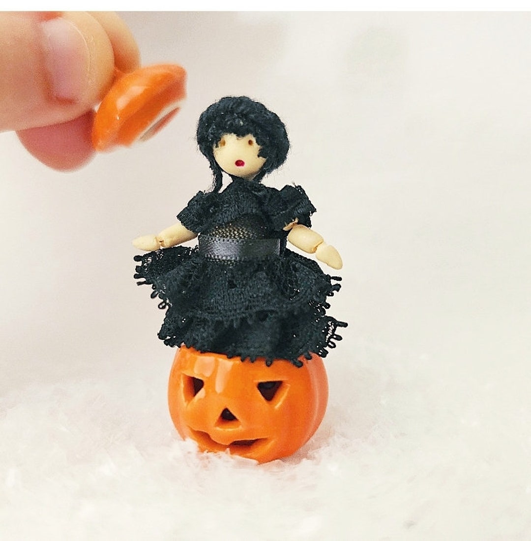 Dollhouse Miniature Wednesday Addams Toy Figurine in Scale One Inch ...