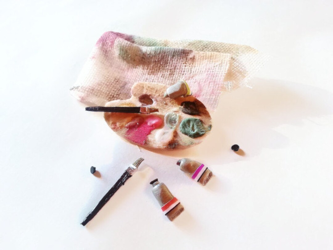 Miniature 1:12 Dollhouse Artist's Palette /miniature Colors and Brush ...