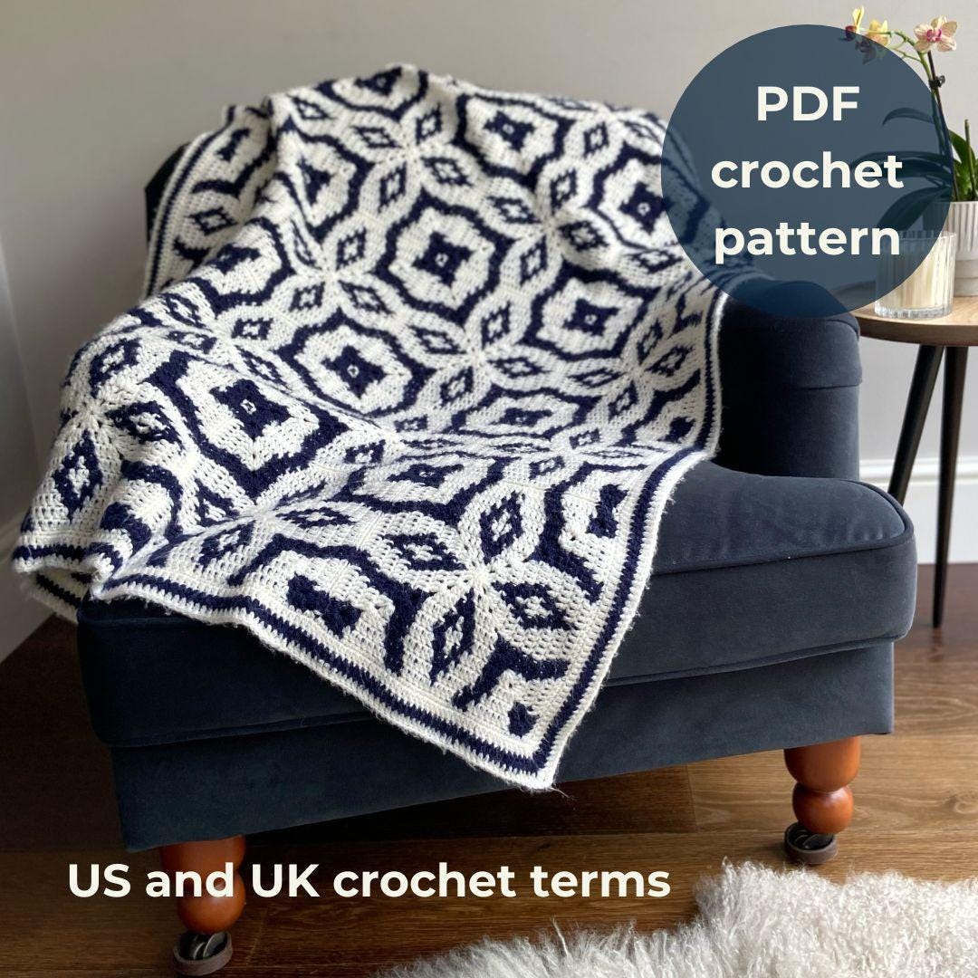 Midnight Diamond Blanket Crochet Pattern: Tapestry Tile Afghan (PDF ...