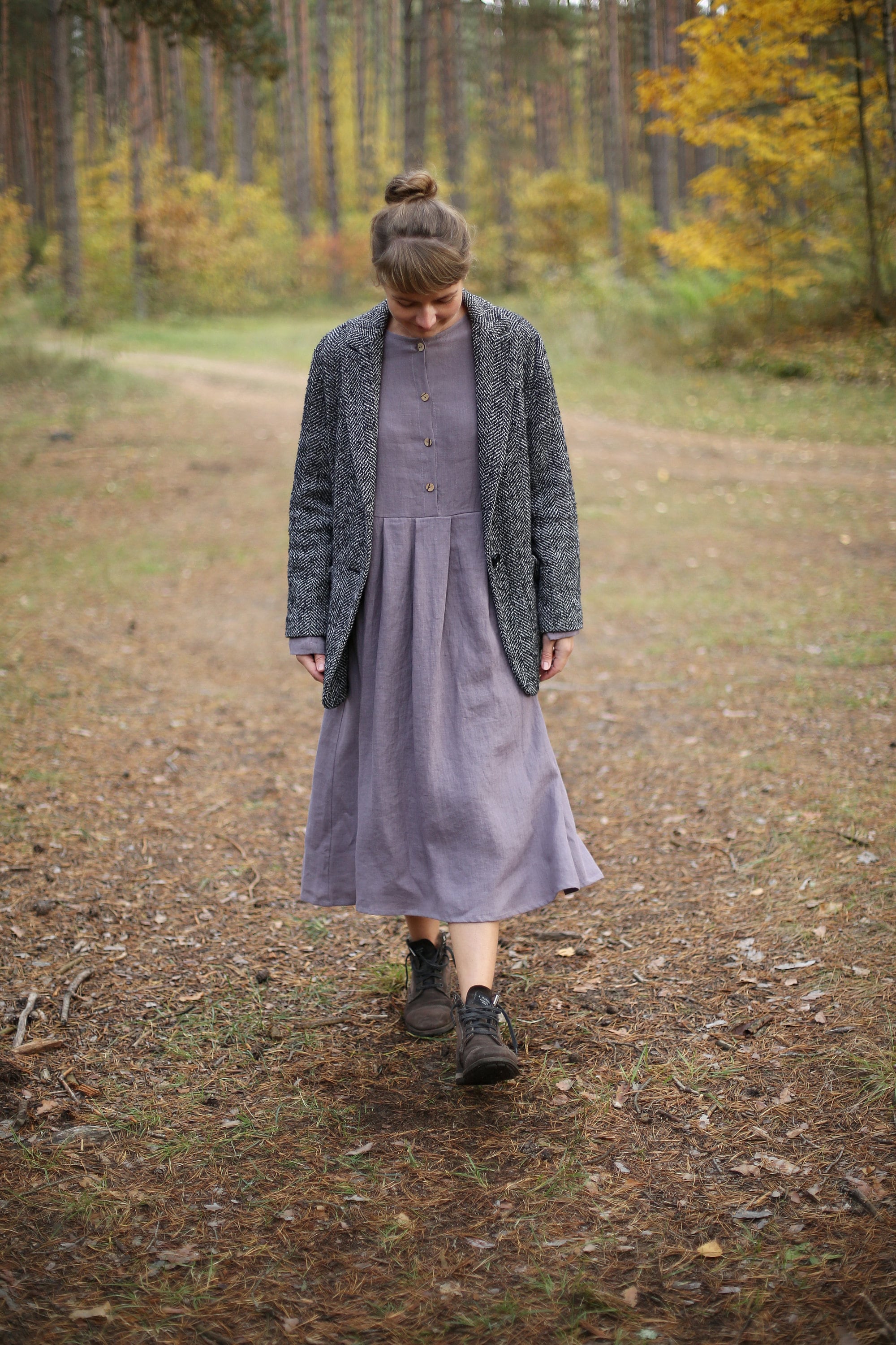 Autumn Linen Dress: Long Sleeve Button Front, Maternity Friendly - Etsy