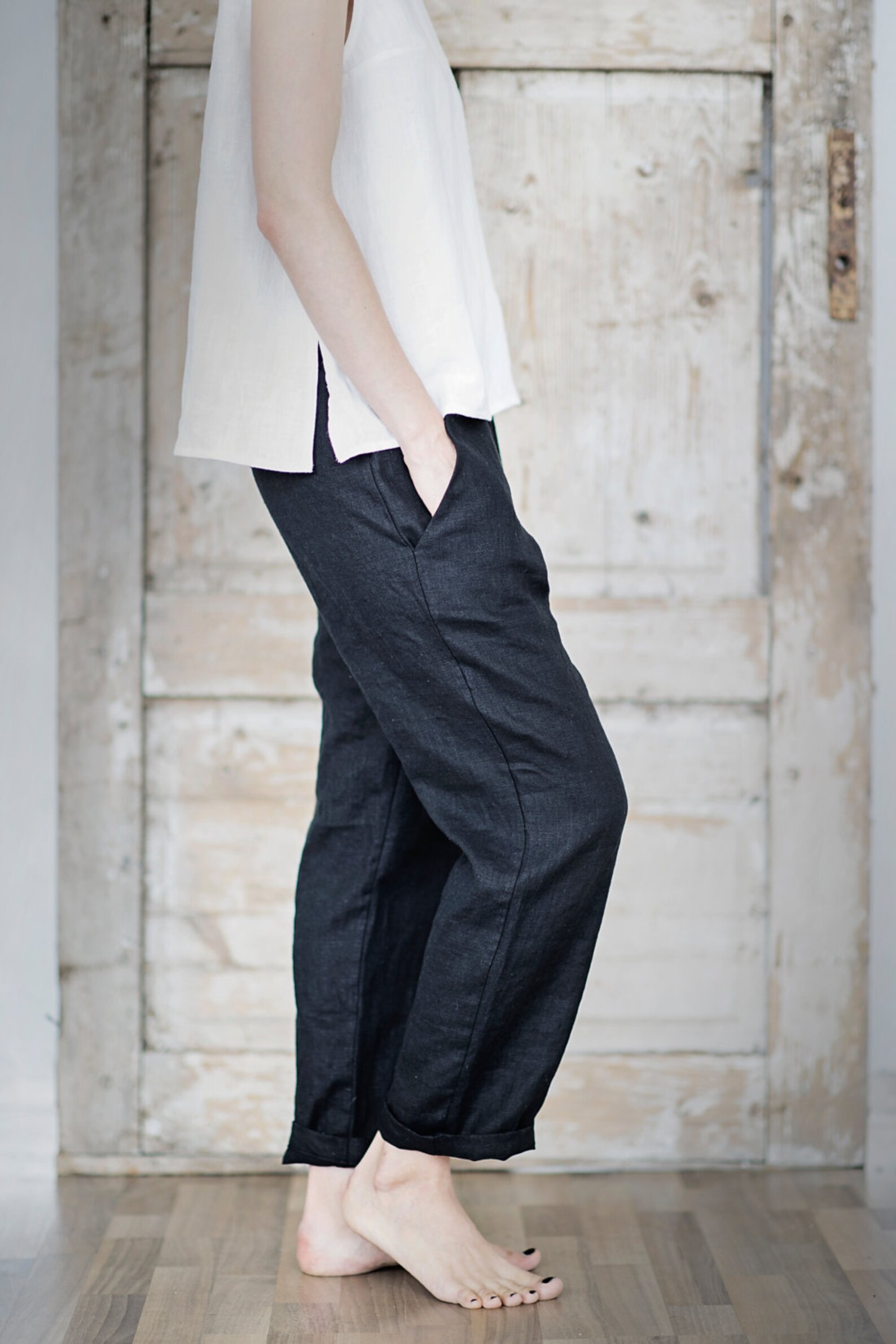 Washed Linen Pants. Minimal Linen Pants With Pockets. Trousers - Etsy