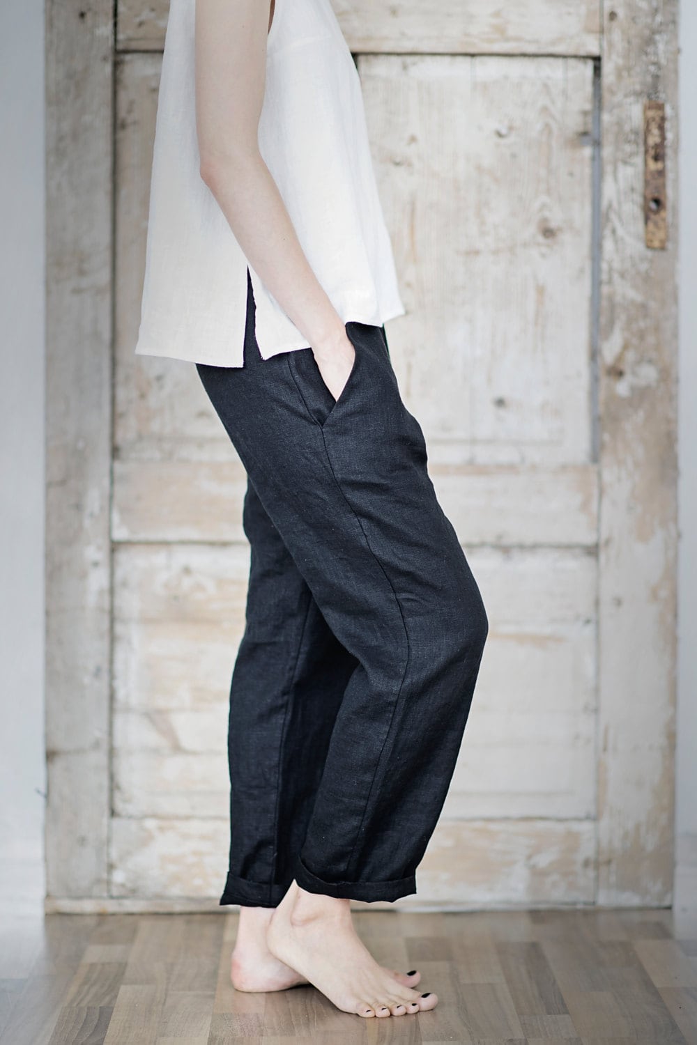 Washed Linen Pants. Minimal Linen Pants With Pockets. Trousers - Etsy