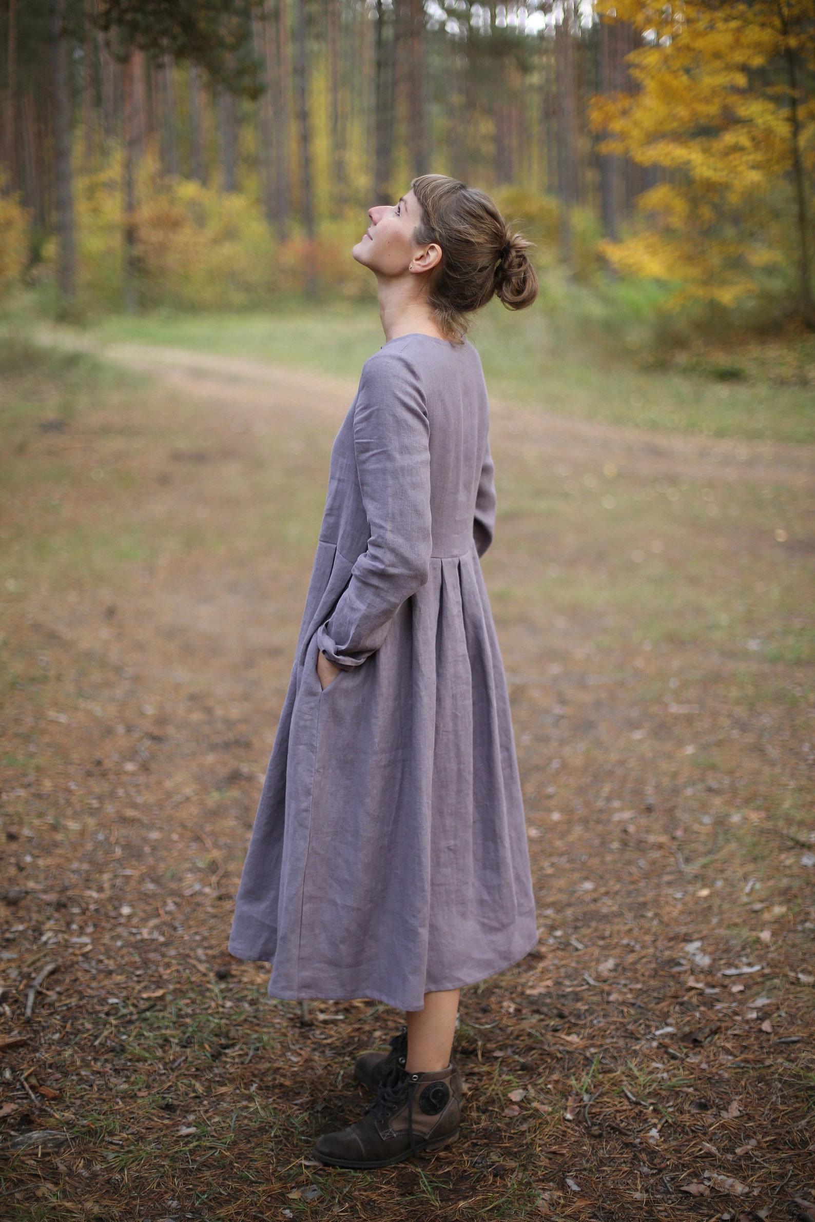 Autumn Linen Dress: Long Sleeve Button Front, Maternity Friendly - Etsy
