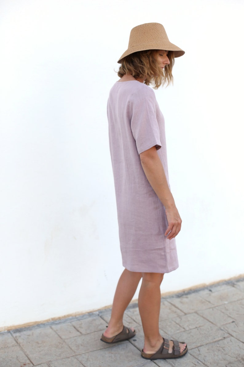 Japanese Style Working Linen Dress Dress With Front Pockets - Etsy