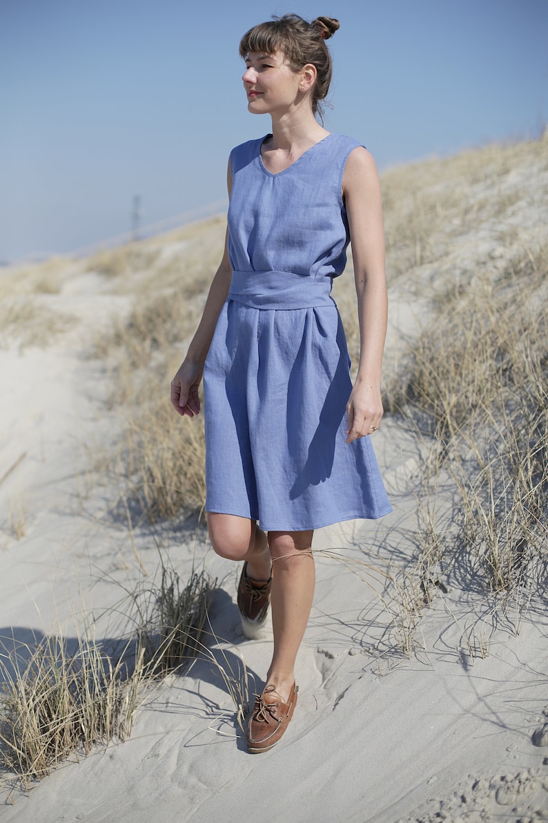 Elegant Linen Dress With Waist Ribbon. Washed Soft Linen - Etsy Norway