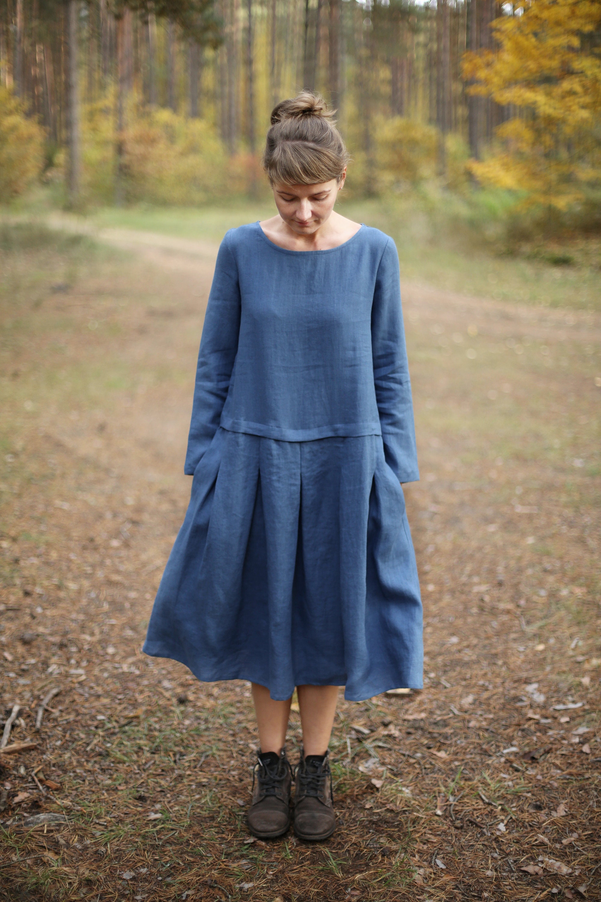 Japanese Style Loose Fit Dress / Long Sleeve Linen Dress / | Etsy