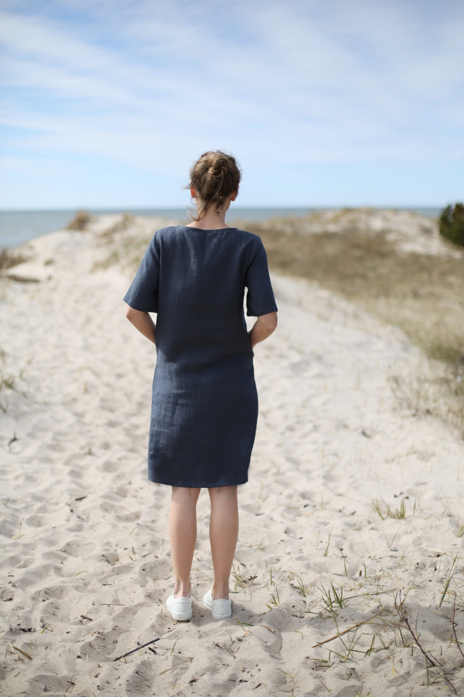 Japanese Style Working Linen Dress Dress With Front Pockets - Etsy