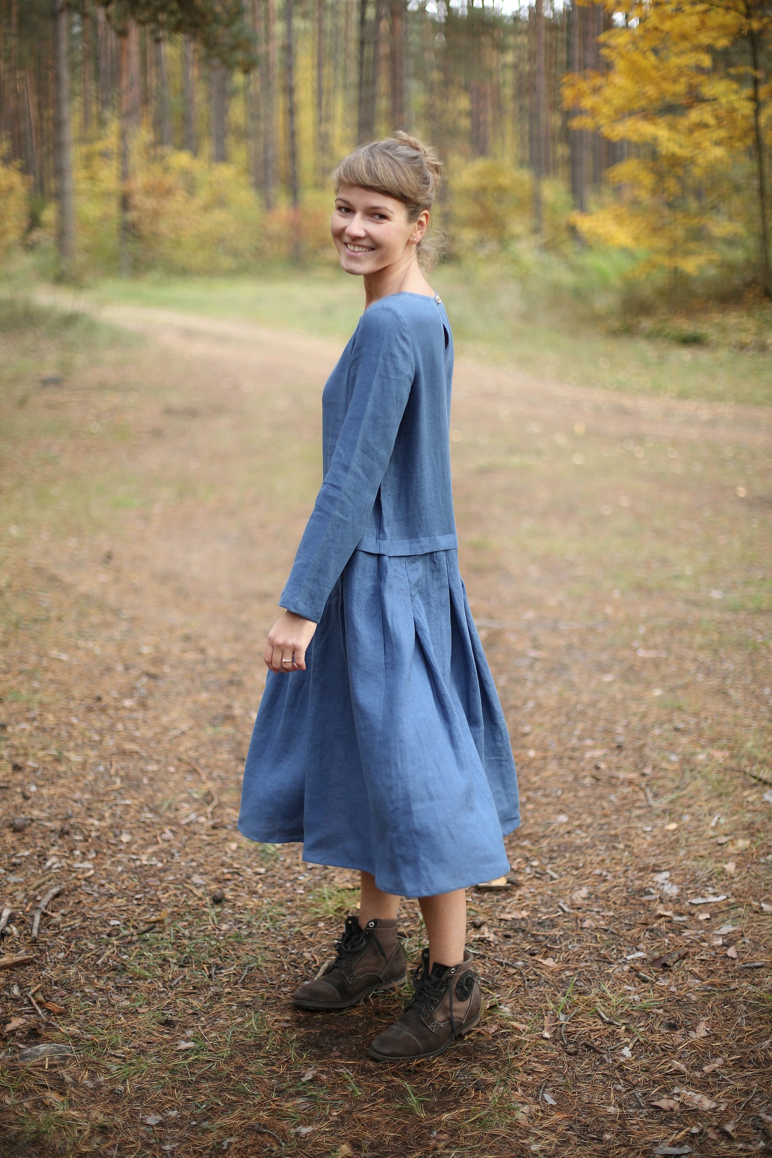 Japanese Style Loose Fit Dress / Long Sleeve Linen Dress / | Etsy