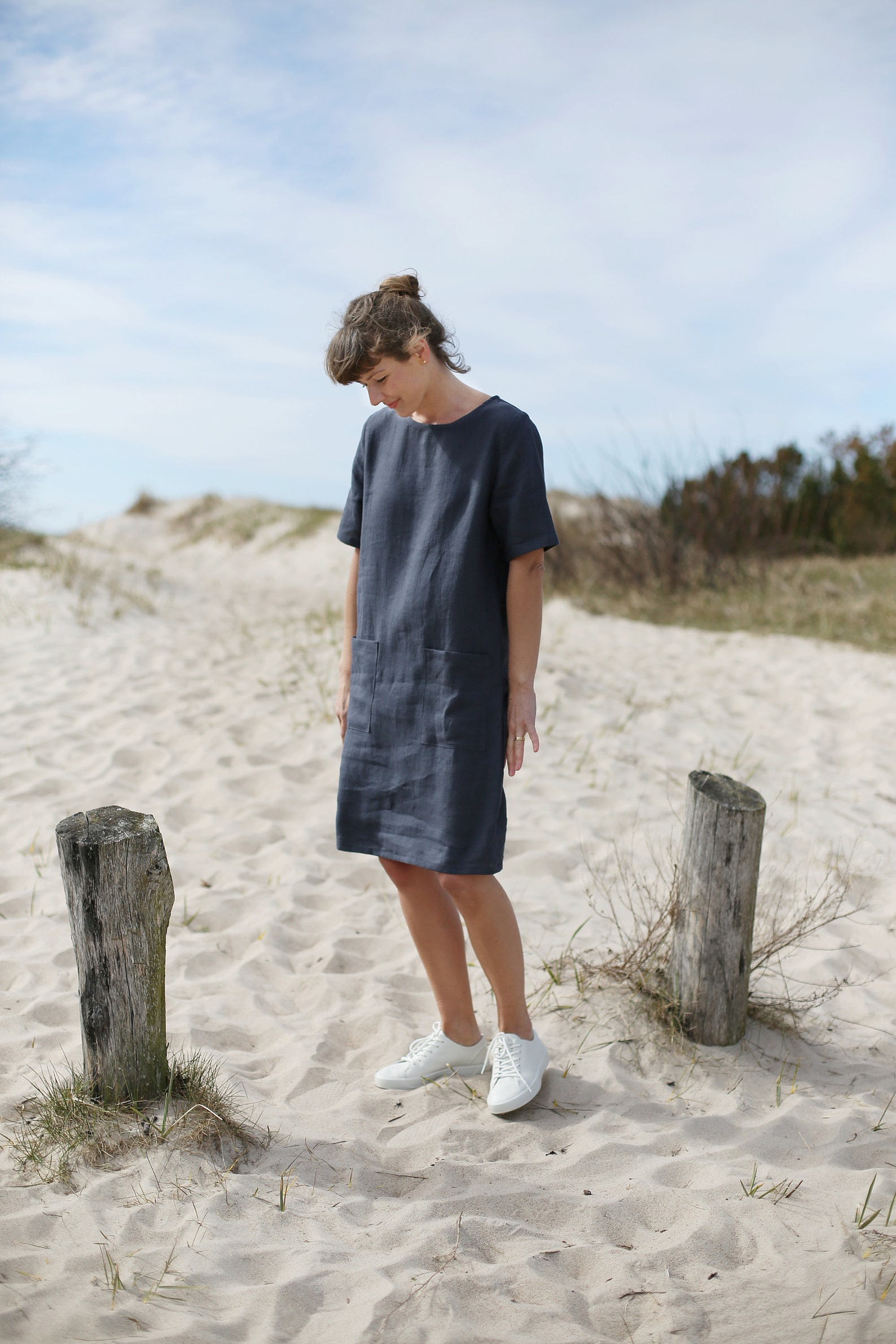 Japanese Style Working Linen Dress Dress With Front Pockets - Etsy