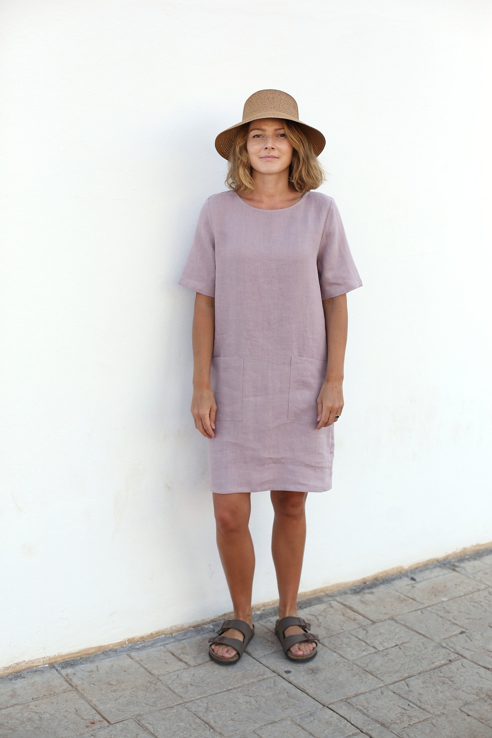 Japanese Style Working Linen Dress | Dress With Front Pockets | Short ...