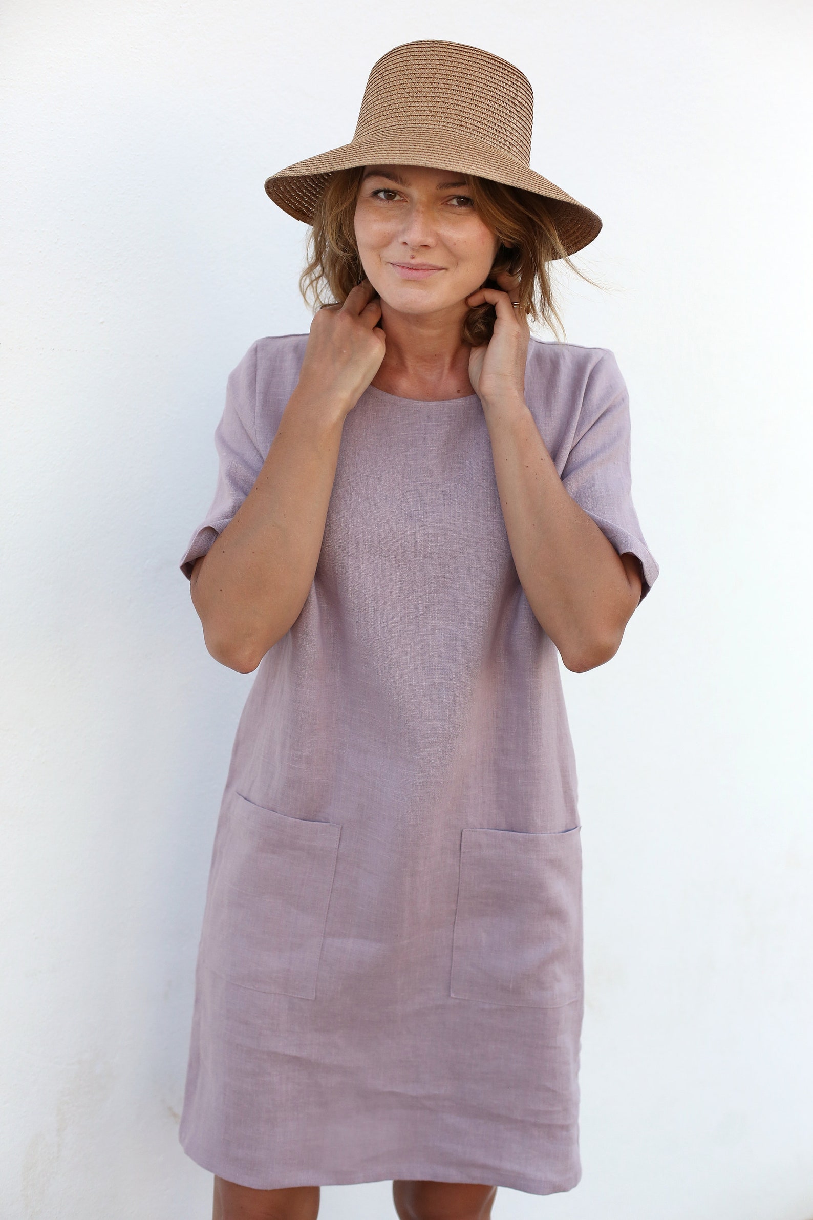 Japanese Style Working Linen Dress | Dress With Front Pockets | Short ...