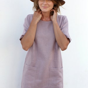 Japanese Style Working Linen Dress | Dress With Front Pockets | Short ...
