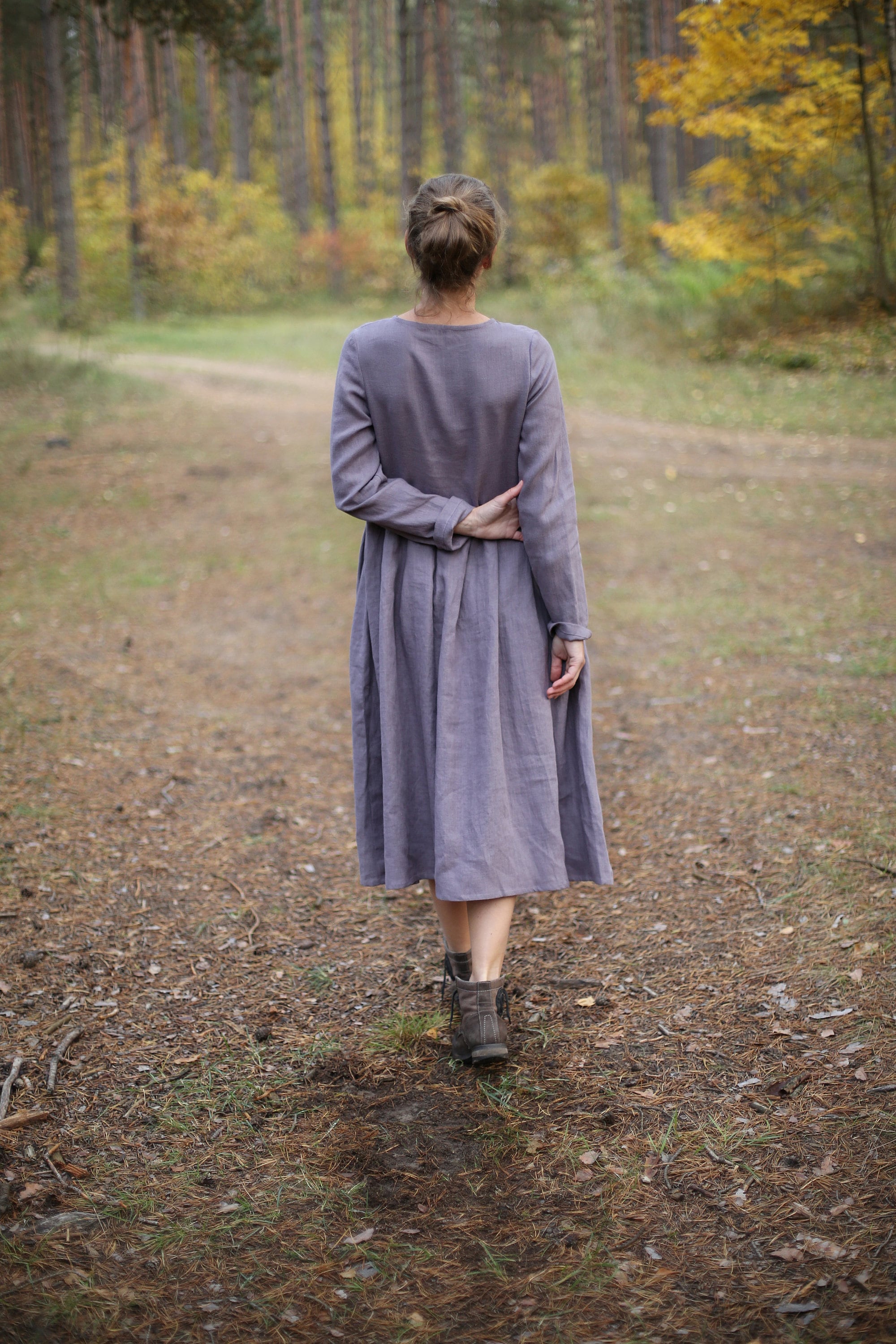 Autumn Linen Dress: Long Sleeve Button Front, Maternity Friendly - Etsy