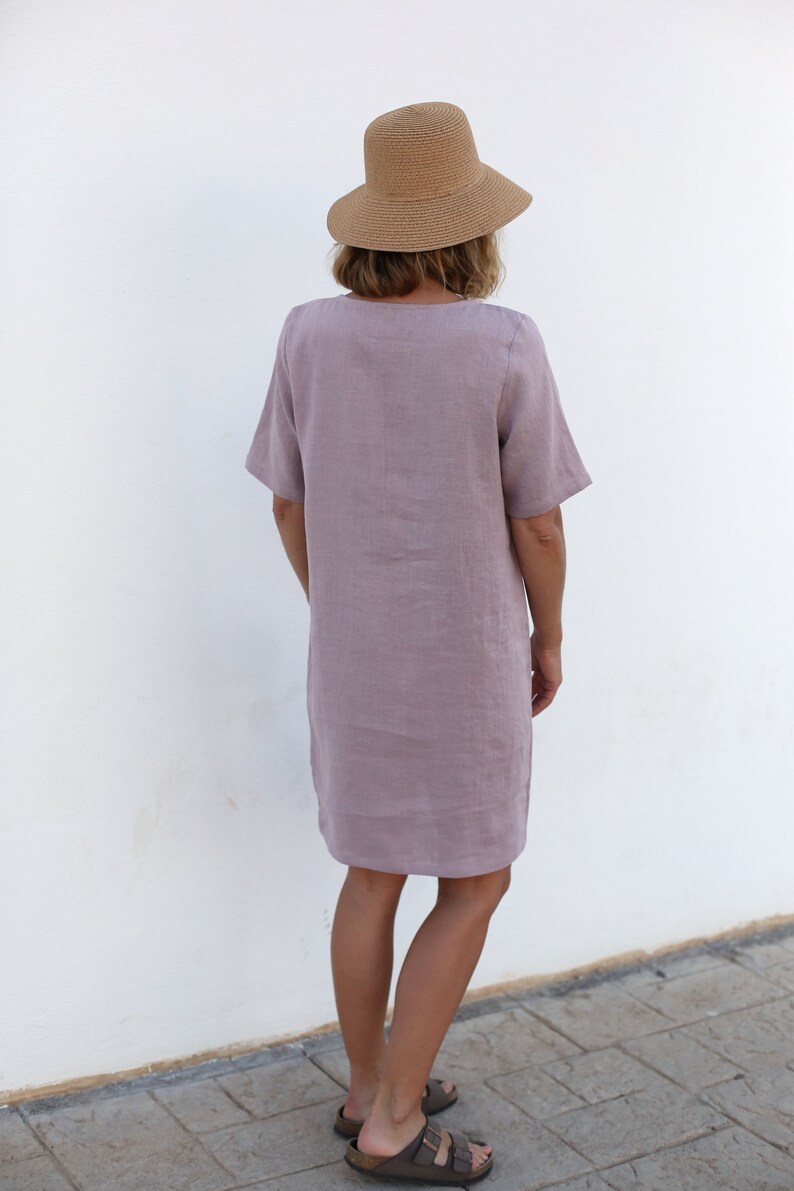 Japanese Style Working Linen Dress | Dress With Front Pockets | Short ...