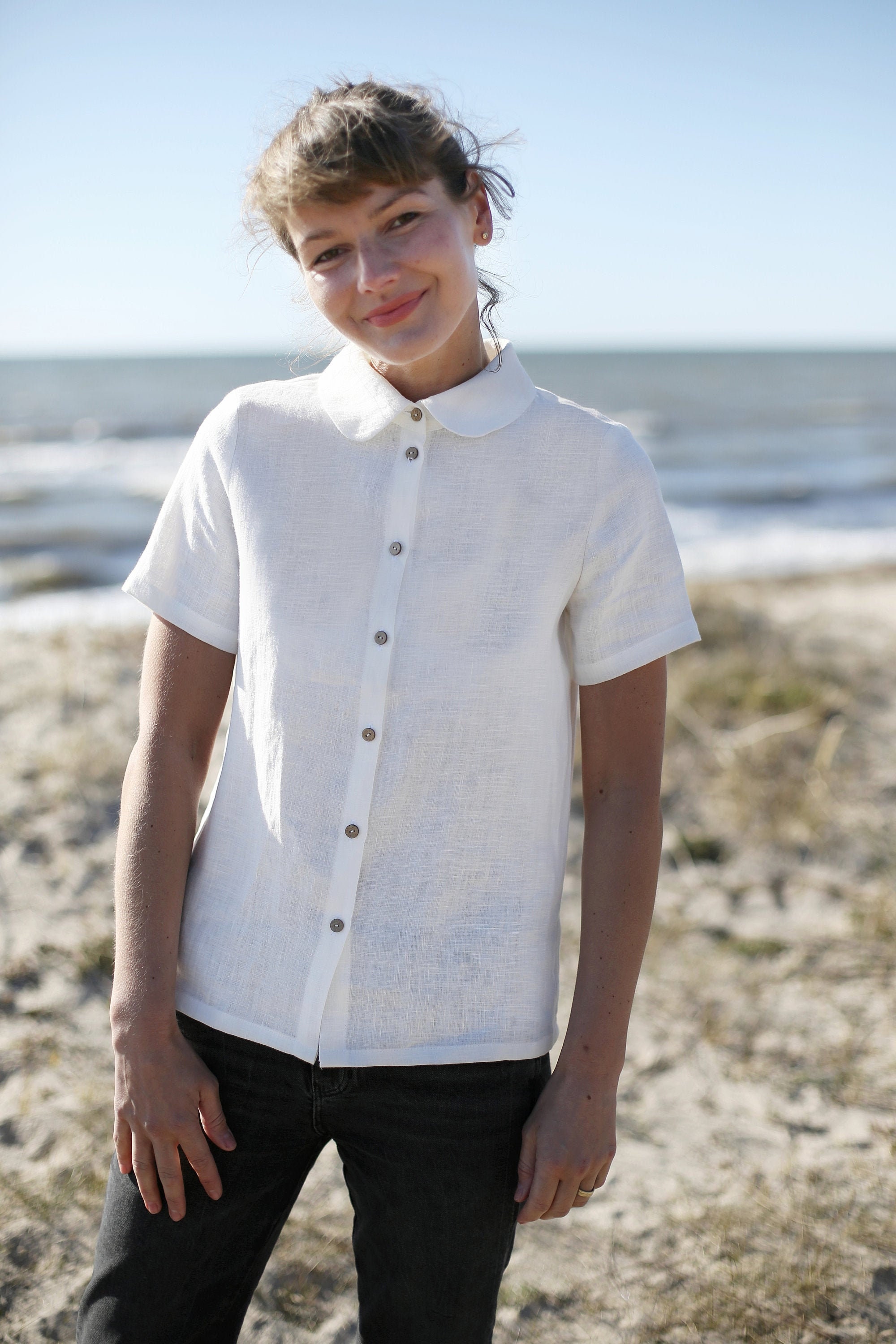 Linen Collar Shirt Women Linen Top Peter Pant Collared | Etsy