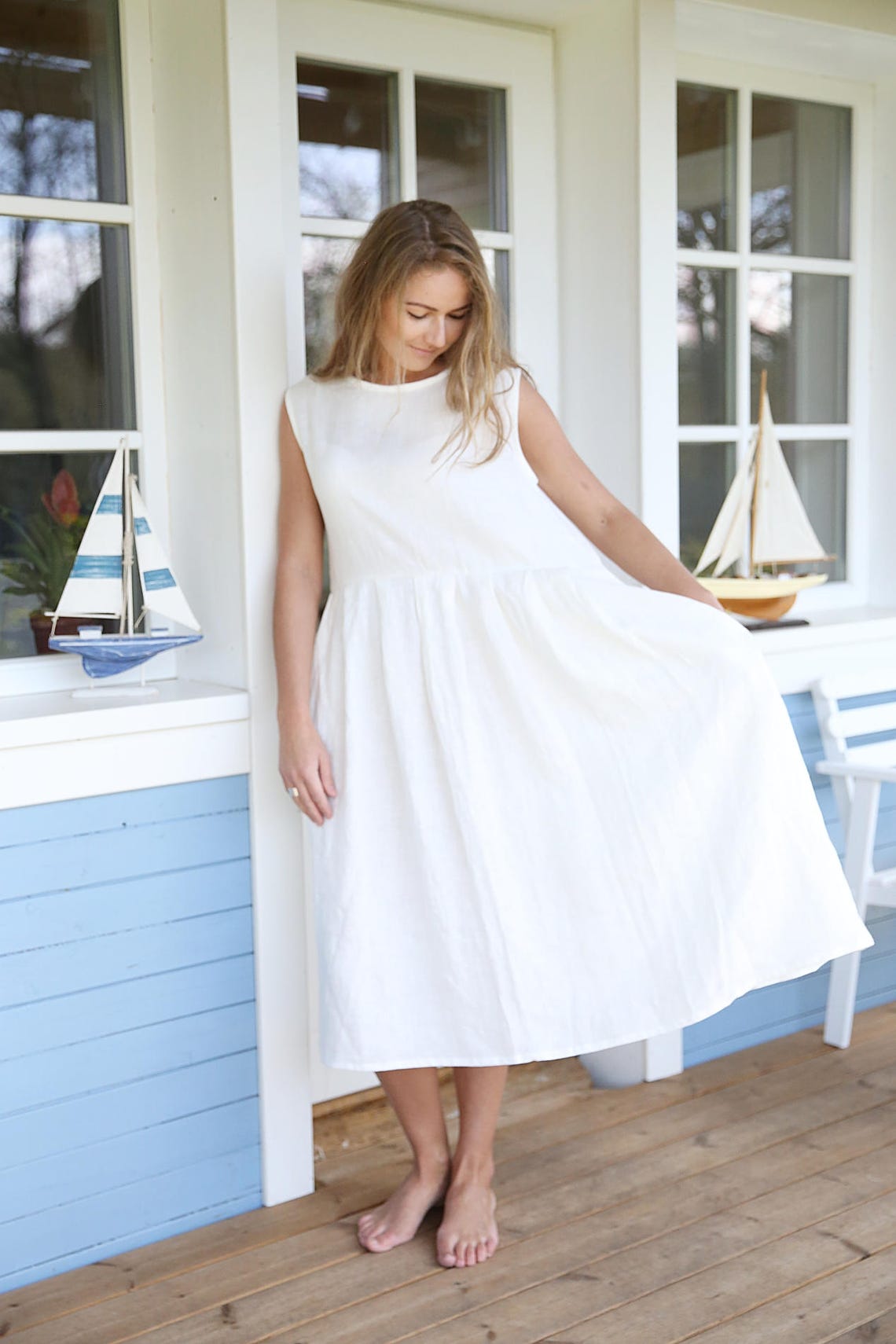 White Linen Dress/ Oversized Linen Dress/ Smock Linen Dress/ - Etsy