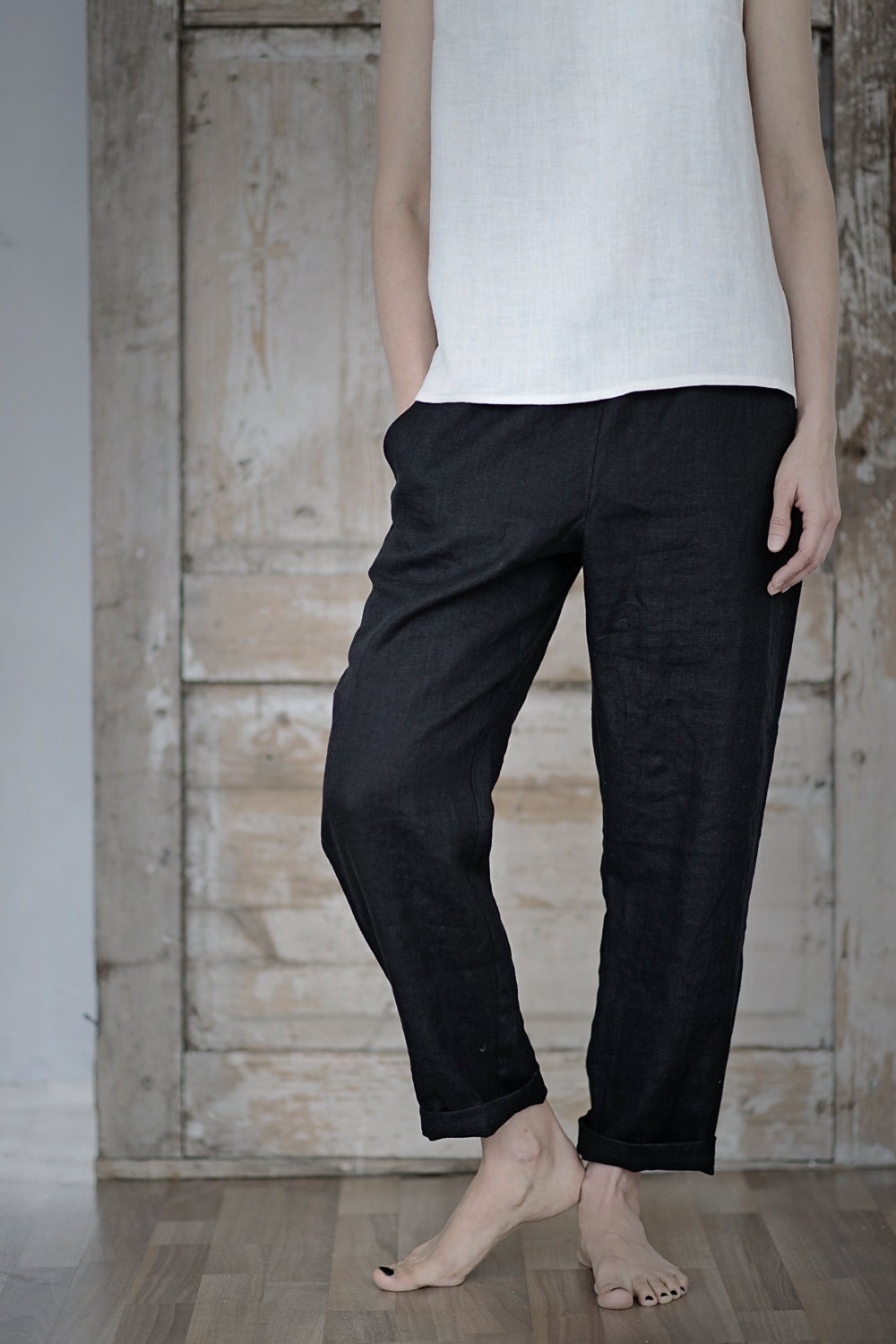 Washed Linen Pants. Minimal Linen Pants With Pockets. Trousers - Etsy