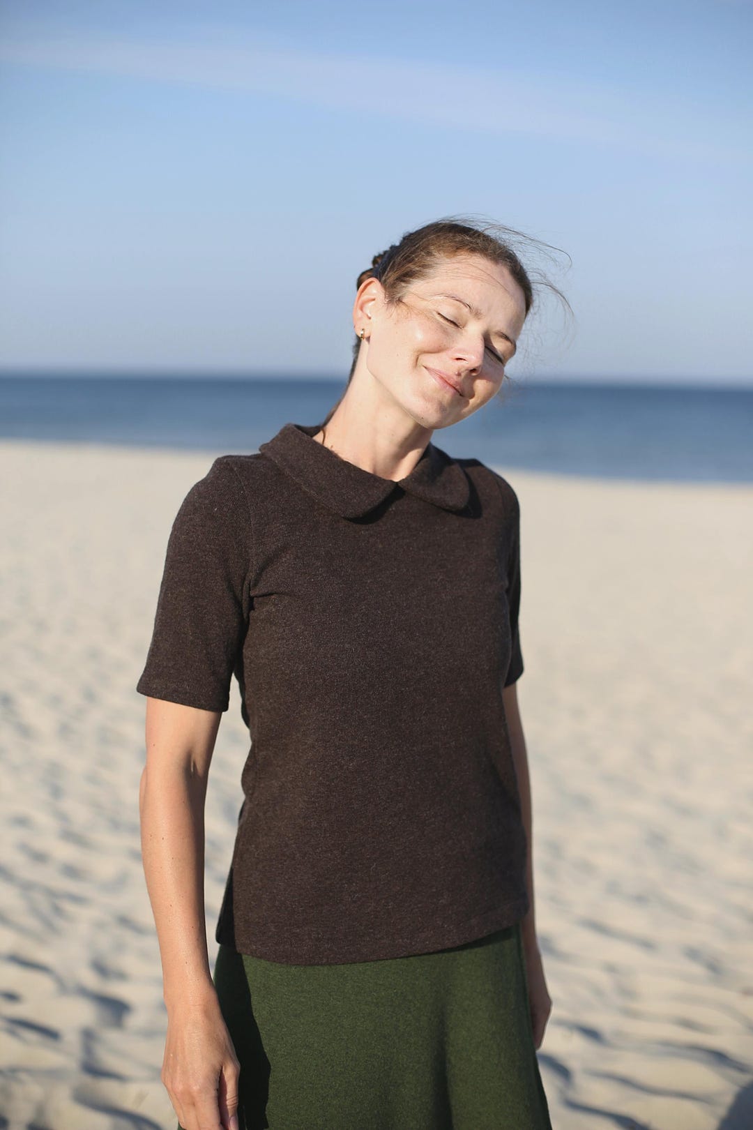 Peter Pan Collar Wool Blouse | Wool Blouse With Round Collar | Wool T ...