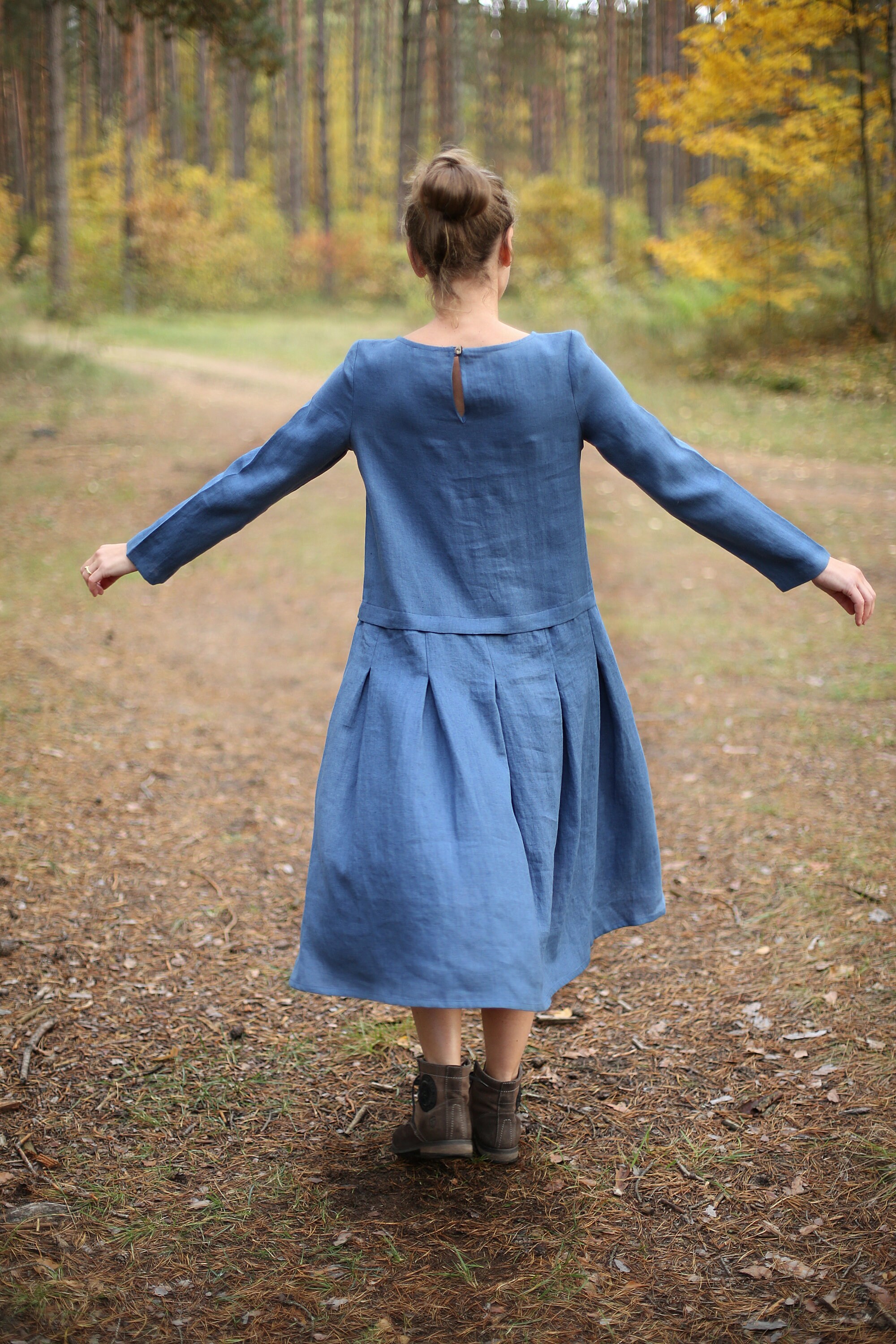 Japanese Style Loose Fit Dress / Long Sleeve Linen Dress / | Etsy