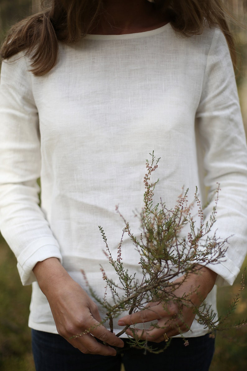 White Linen Blouse. Long Sleeve Linen Top. Basic Linen Top. - Etsy