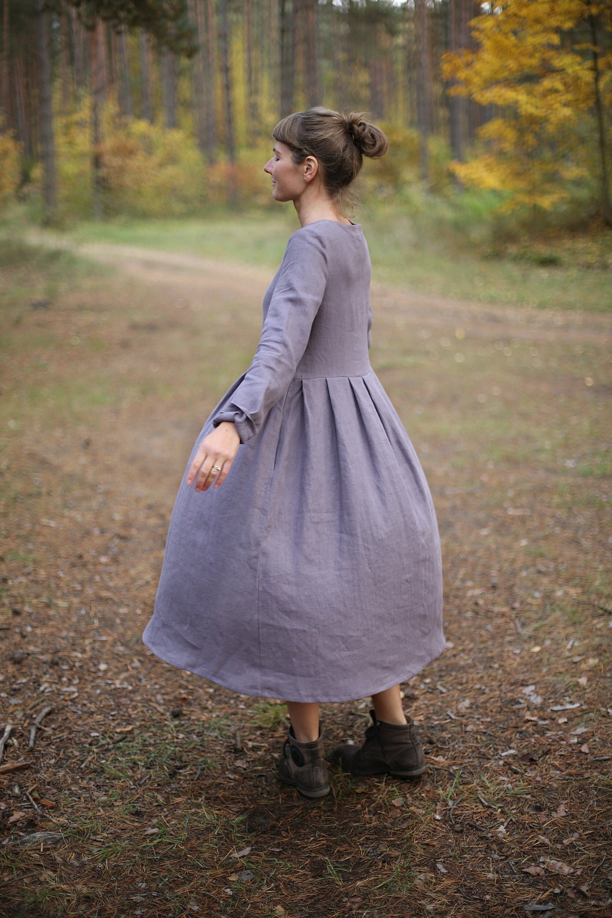 Autumn Linen Dress: Long Sleeve Button Front, Maternity Friendly - Etsy