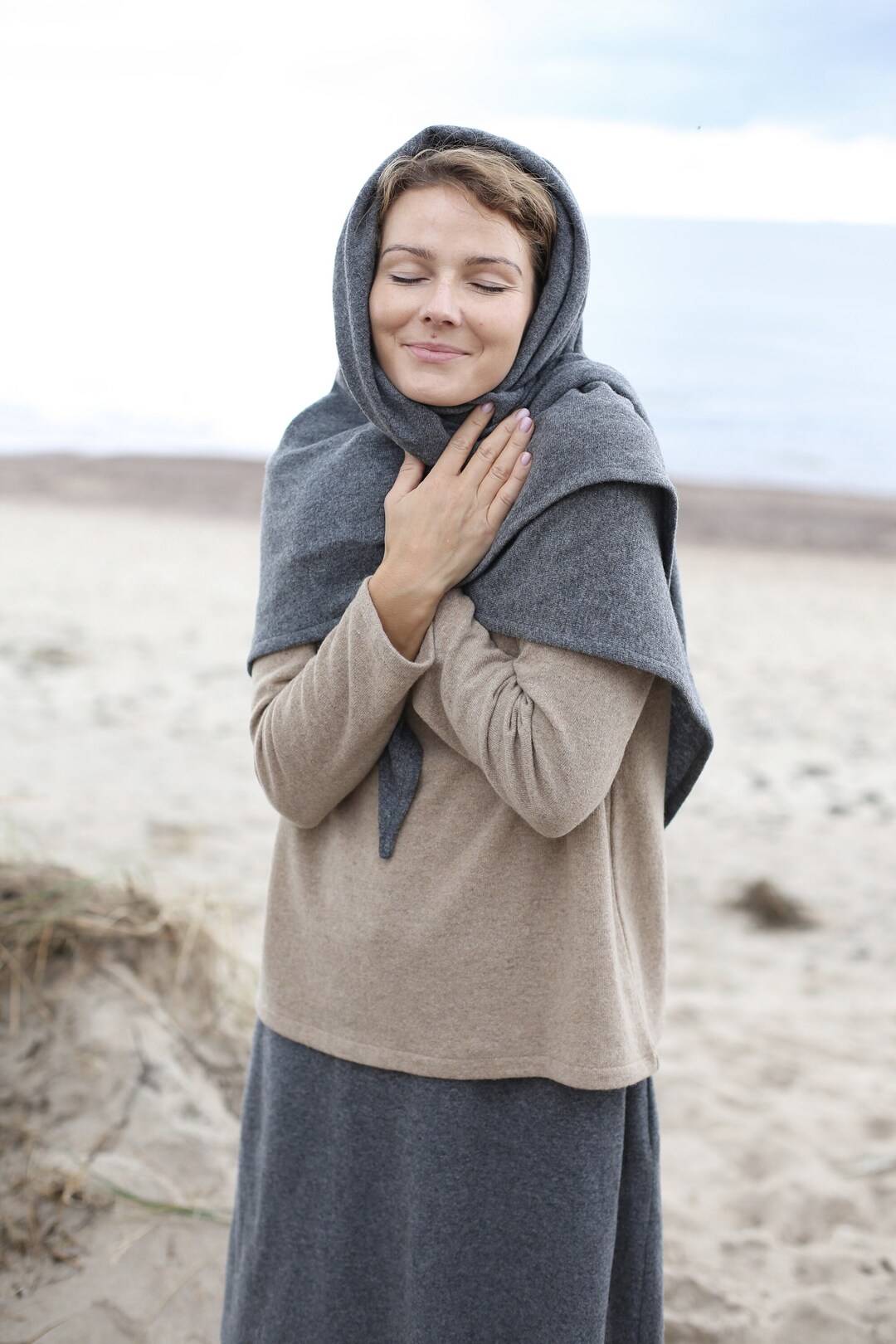 Grey Triangle Wool Scarf, Virgin Merino Wool Shawl, Boho Wrap - Etsy
