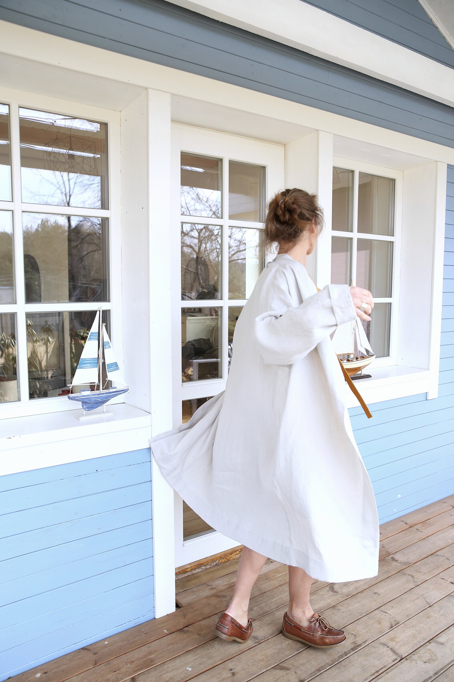 Long Washed Linen Coat | Handmade Women's Duster Jacket - Etsy
