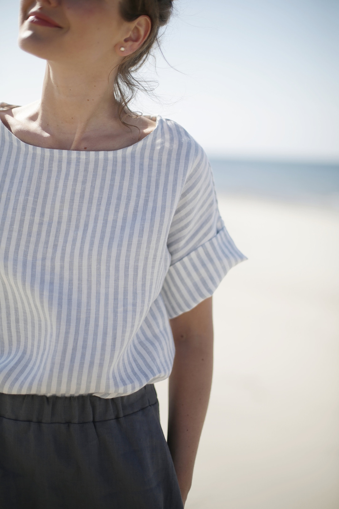 Vertical Striped Linen Blouse | Washed Soft Linen Blouse | Linen Top ...
