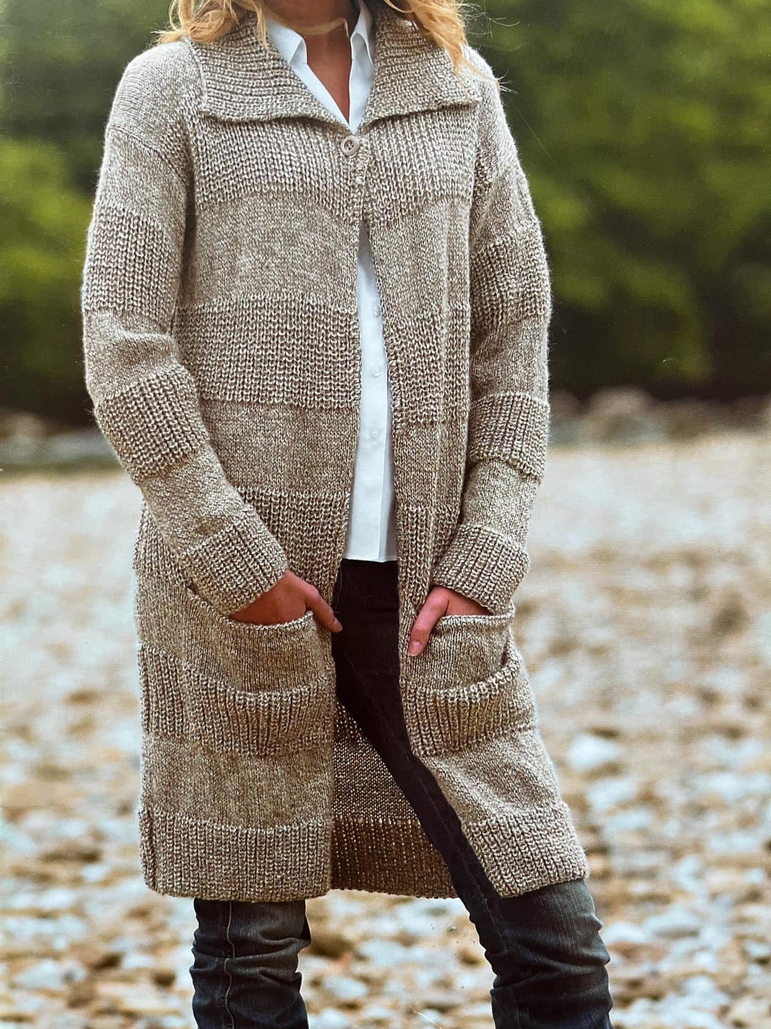 Knitted Long Textured Cardigan Pattern With Matching Pockets Comfy ...