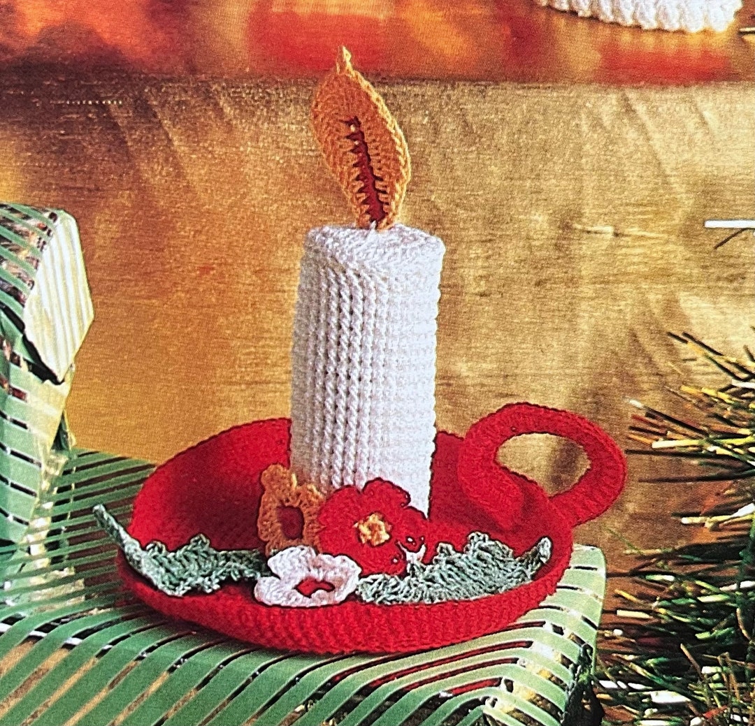Vintage Crochet Christmas Candle and Holder Pattern Instant - Etsy