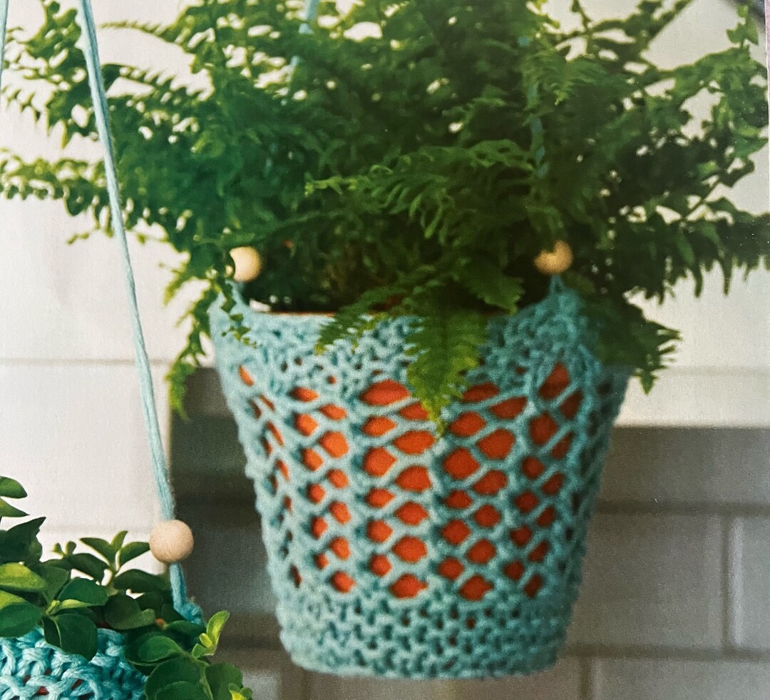 Knitted Plant Pot Hanger Pattern Planters Basket Knitting Tutorial for ...